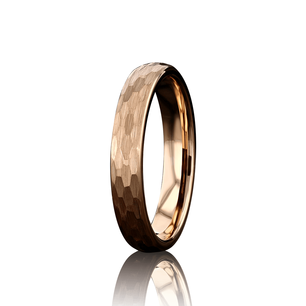 "BEDROCK " Tungsten Carbide Rose Gold Ring 4mm, 8mm w/ Hammered Design – Pristine Pieces By Amy